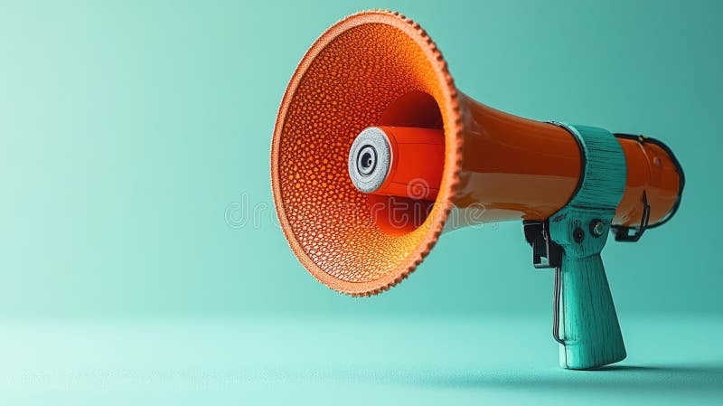 Megaphone on Blue Background with Orange and Green Colors Stock Image ...