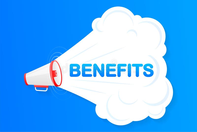 Megaphone Blue Banner with Benefits Sign. Vector Illustration Stock ...