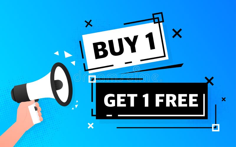 Megaphone Blue Banner with Buy One Get One Free Sign. Vector ...