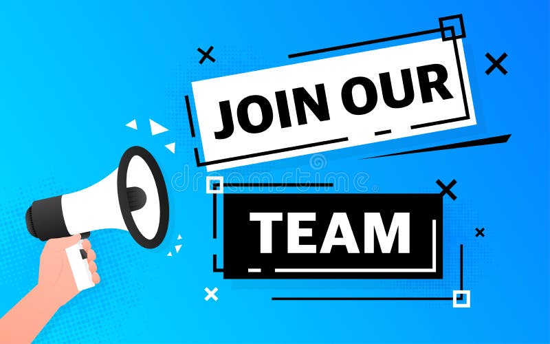 Megaphone Blue Banner with Join Our Team Sign. Vector Illustration ...