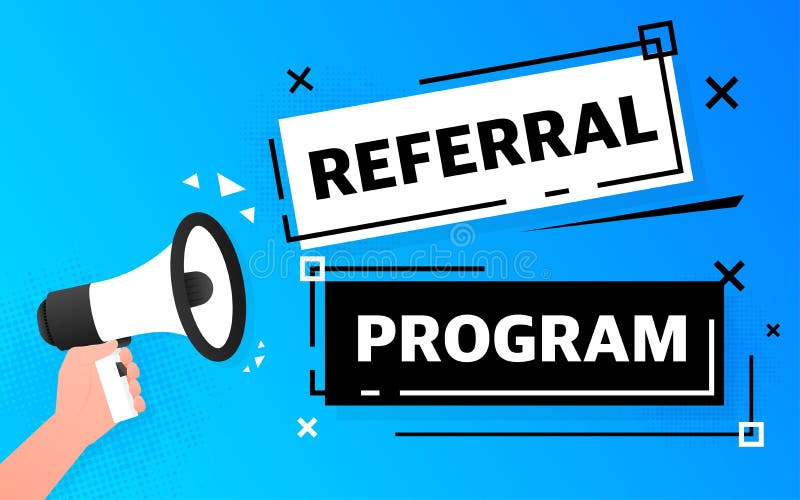 Megaphone Blue Banner with Referral Program Sign. Vector Illustration ...