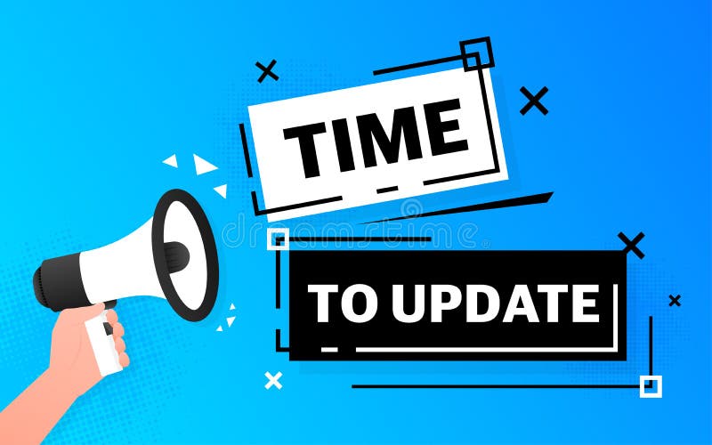 Megaphone Blue Banner with Time To Update Sign. Vector Illustration ...