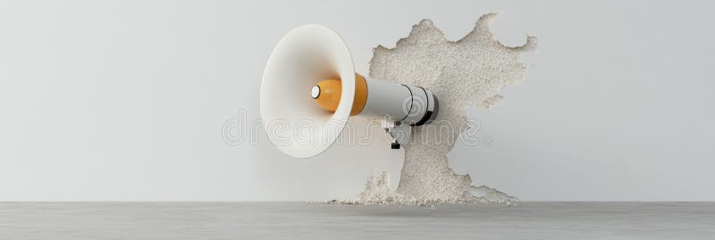 Megaphone Breaking through Wall a White Megaphone Bursts through a ...