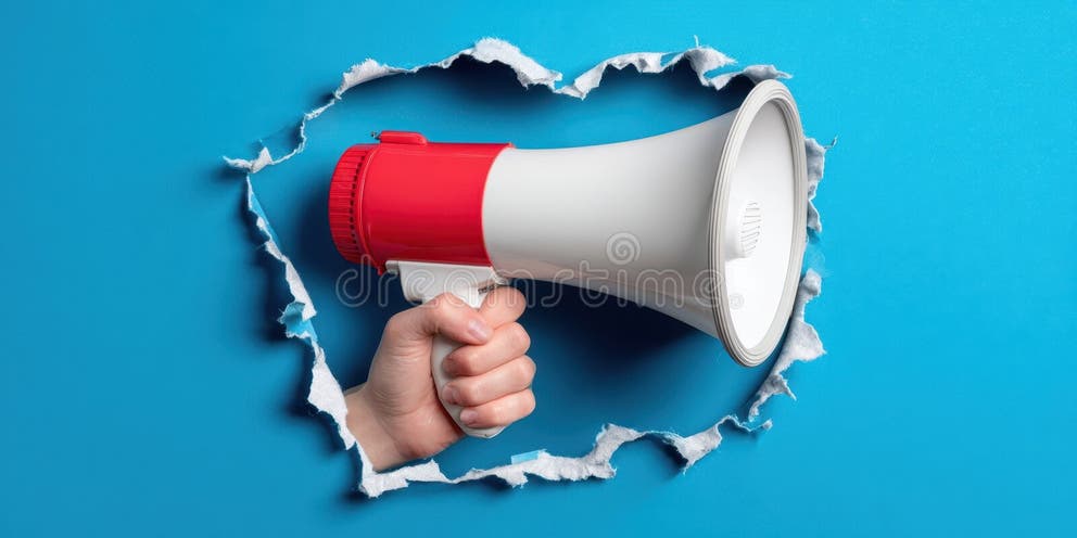 The Megaphone Breaks through a Blue Background To Amplify a Bold ...