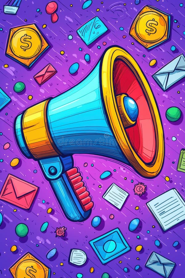 Megaphone Broadcasting Multimedia Icons Highlighting Communication in a ...