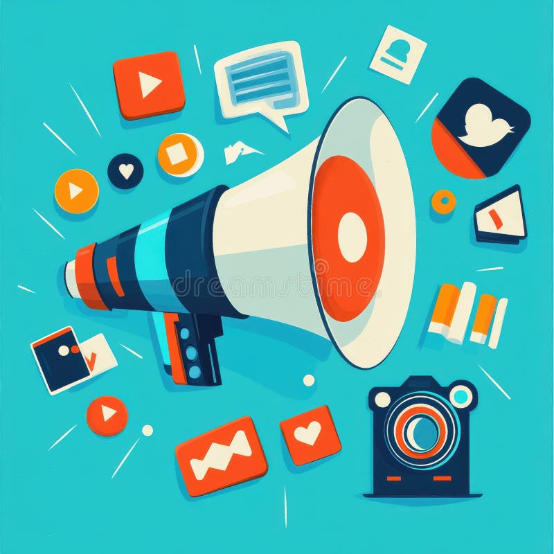 Megaphone Broadcasting Social Media Content Marketing Strategy Isolated ...