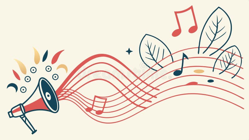 Megaphone Broadcasting Sound Waves and Musical Notes Dynamically Vector ...