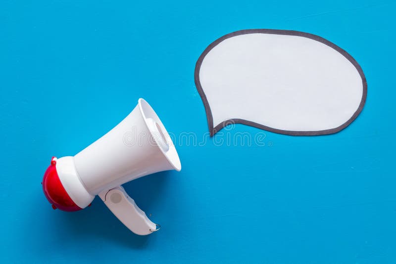 Megaphone with Bubble for Announcement Text on Blue Background Top View ...