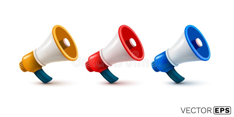 Megaphone Color Set Icons, Media 3d Objects. Vector Illustration Stock ...