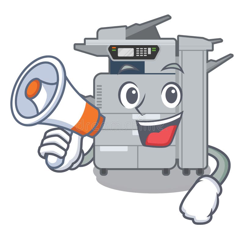 With Megaphone Printer Character Cartoon Style Stock Vector ...