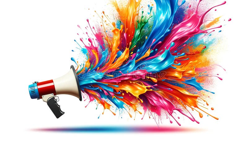 A Megaphone Ejecting an Explosive Burst of Colorful Paint Splashes ...