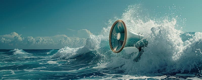 Megaphone Emerging from the Ocean Waves Stock Image - Image of listen ...