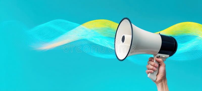 The Megaphone Emitting Colorful Sound Waves Against a Blue Background ...