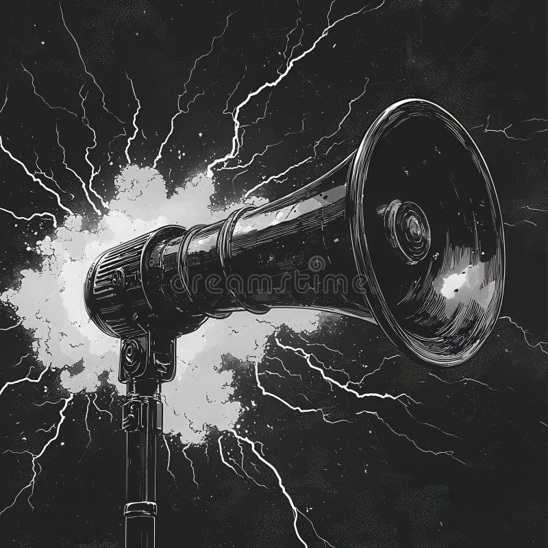 Megaphone Emitting Powerful Sound Wave Explosion Illustration Stock ...