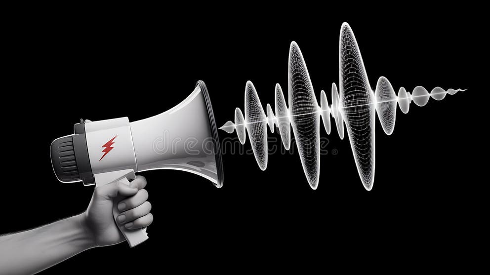 Megaphone Emitting Sound Waves Abstract Visualization, Transparent ...
