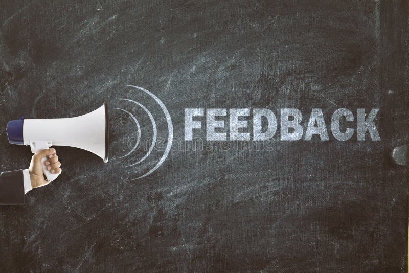 Megaphone with Feedback Text on Blackboard Stock Image - Image of audio ...