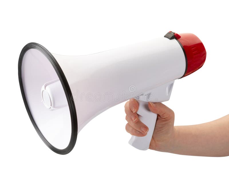 Megaphone in Female Hand Isolated on White Background Stock Image ...
