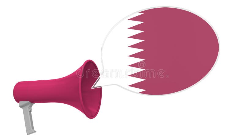 Megaphone and Flag of Qatar on the Speech Bubble. Language or National ...