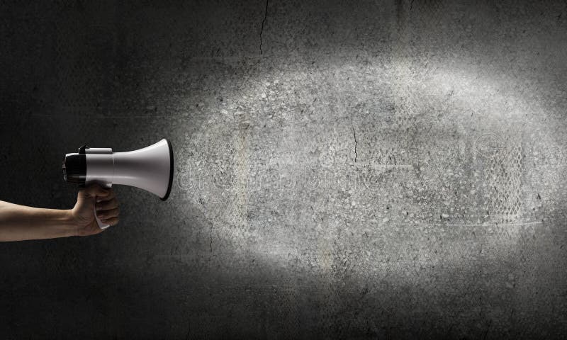 Megaphone in hand stock photo. Image of speech, scream - 48083582