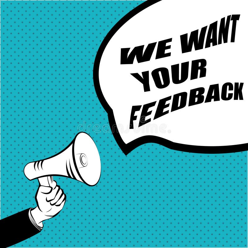Feedback Concept. Megaphone in Hand a Message Blue Color Vector EPS 10 ...