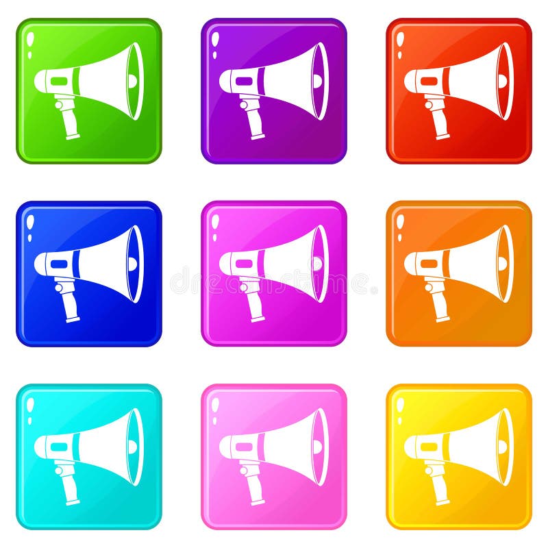Megaphone icons 9 set stock vector. Illustration of equipment - 96243772