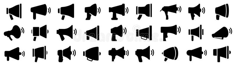 Megaphone Icons. Set of Different Loudspeaker Icons. Simple Megaphone ...