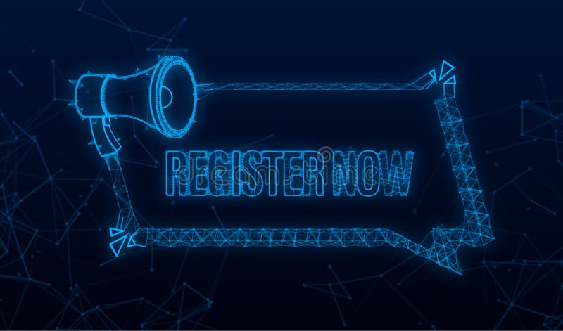 Megaphone Label with Register Now. Megaphone Banner. Web Design Plexus ...