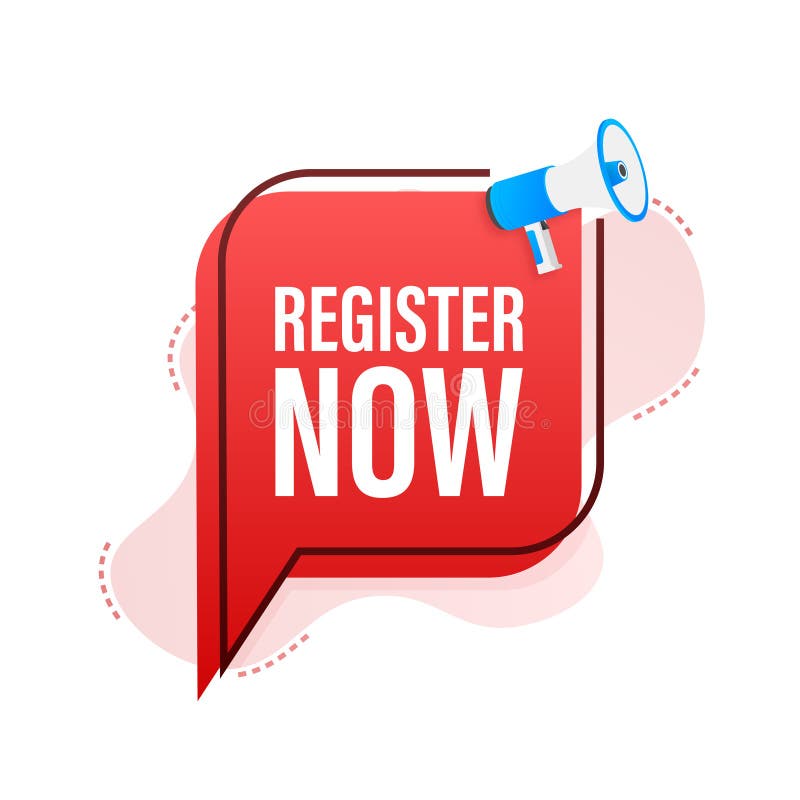 Megaphone Label with Register Now. Megaphone Banner. Web Design. Vector ...