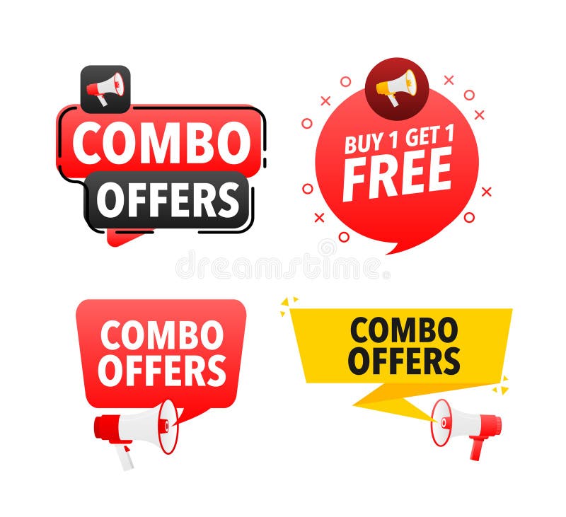 Megaphone Label Set with Text Combo Offers. Combo Offers Announcement ...