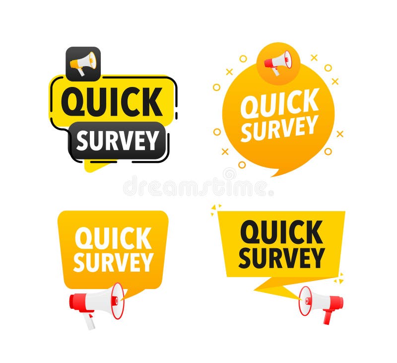 Megaphone Label Set with Text Quick Survey. Quick Survey Announcement ...