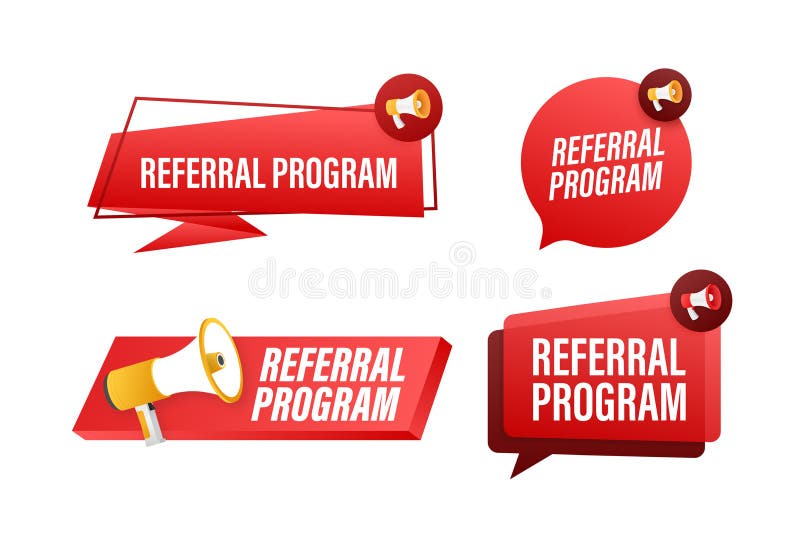 Megaphone Label Set with Text Referral Program. Megaphone in Hand ... Megaphone Label Set with Text Referral Program. Megaphone in Hand ...