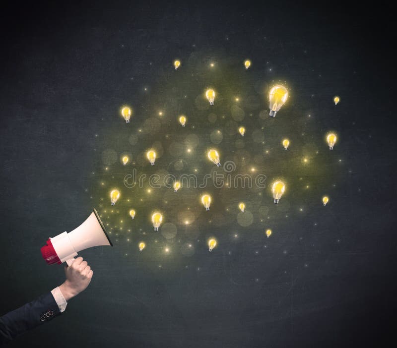 Megaphone with lightbulbs stock image. Image of news - 78009543