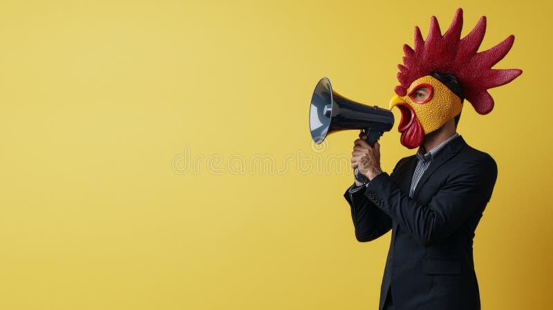 With a Megaphone, a Man Wearing a Rooster Mask and a Blue Suit Stock ...