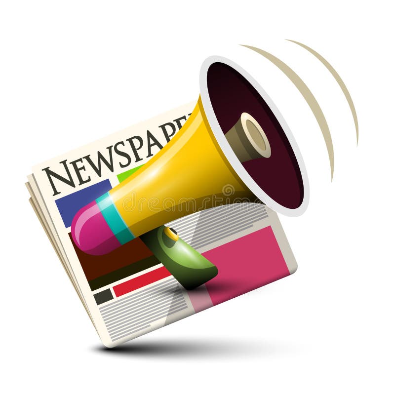 Megaphone with Newspapers. Advertising and Announcement Symbol. Vector ...