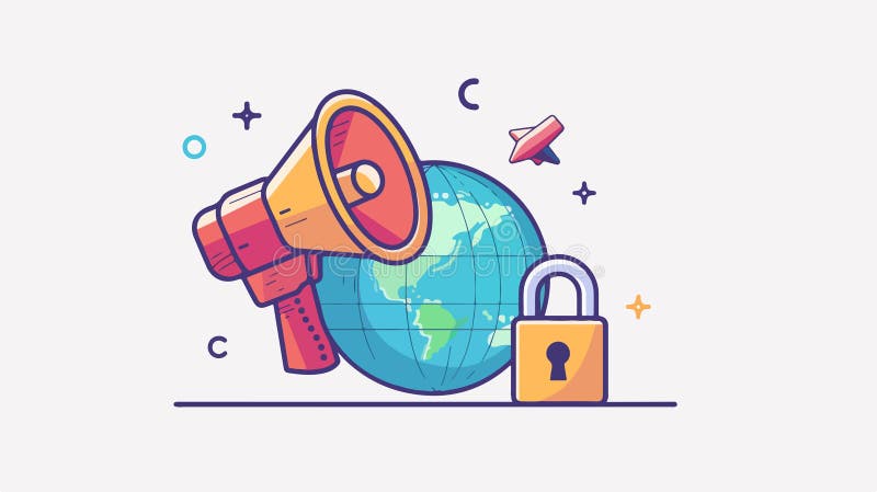 Global Communication Security Concept with Megaphone, Padlock, and ...