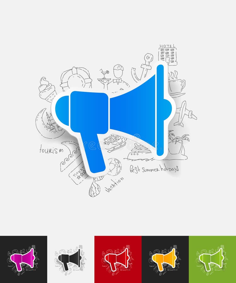 Megaphone Paper Sticker with Hand Drawn Elements Stock Vector ...