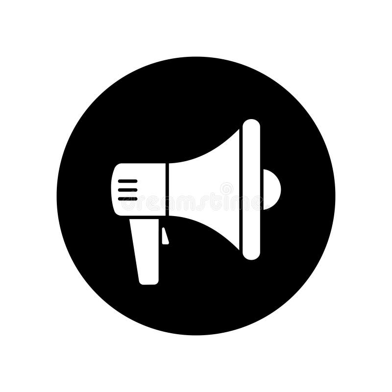 Megaphone Sign In The Black Circle Isolated On White Background Stock