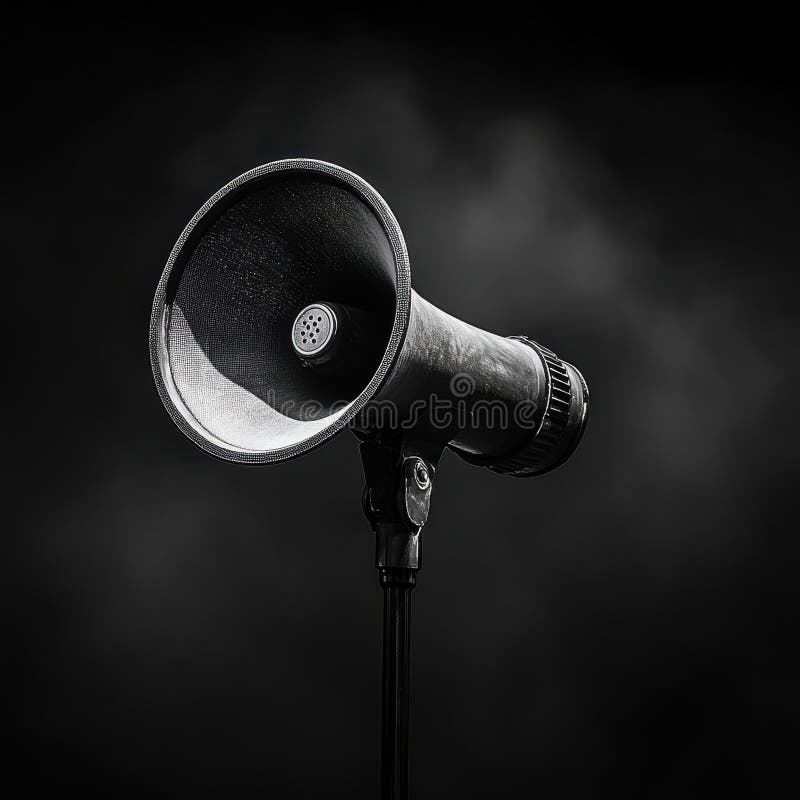 Megaphone in Spotlight with Dark Smoky Background Stock Photo - Image ...