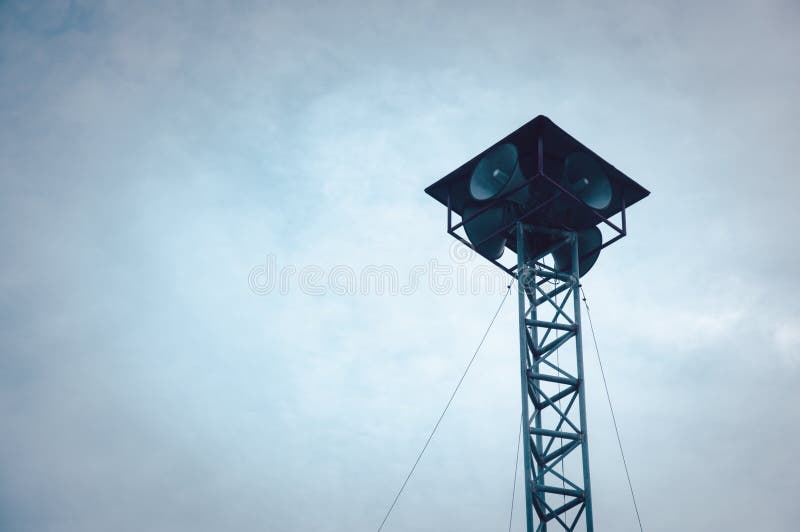 Megaphone Tower Against a White Clouds and Blue Sky Stock Photo - Image ...