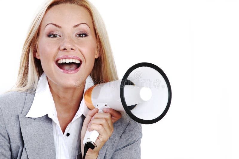 Megaphone woman stock photo. Image of order, bullhorn - 15916010