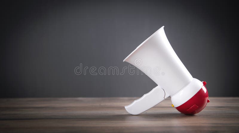 Megaphone on the Wooden Table. Attention Stock Image - Image of ...