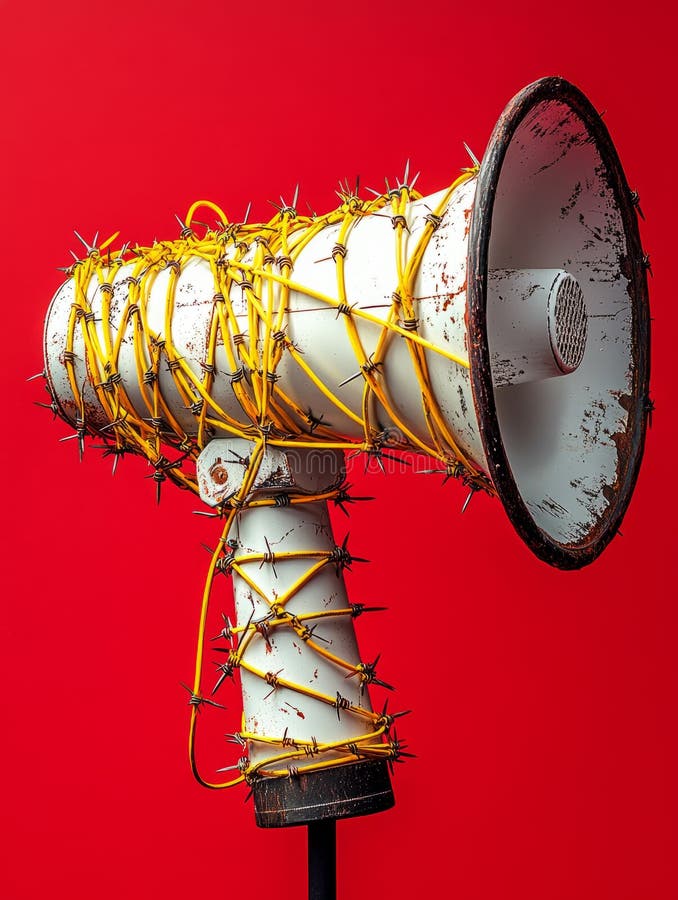 Megaphone Wrapped Barbed Wire Red Background Stock Photos - Free ...