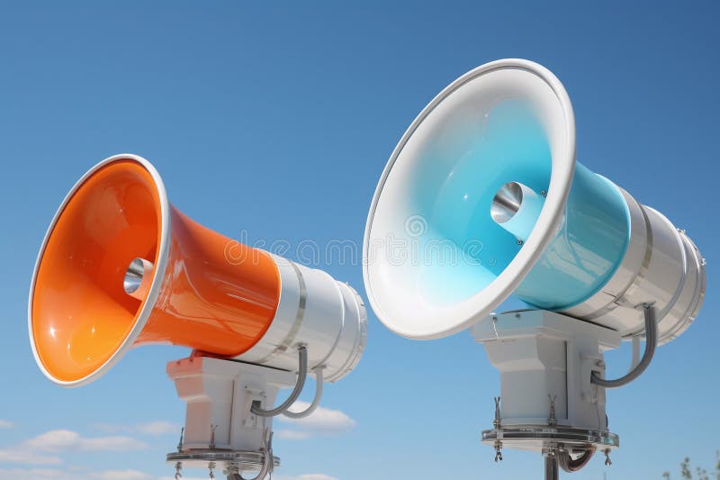 Megaphones on the Background of the Sky. AI Generated Stock ...