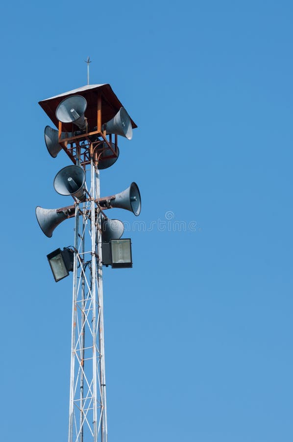 Megaphones on a pole stock photo. Image of communicate - 59003752