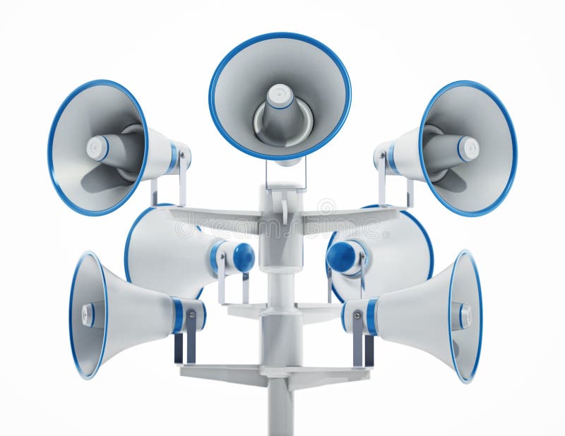 Megaphones in the Pole. Public Announcement Concept Stock Illustration ...
