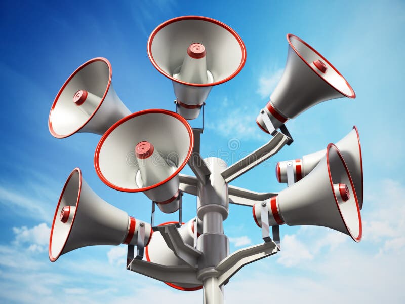 Megaphones in the Pole. Public Announcement Concept Stock Illustration ...