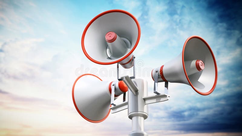 Megaphones in the Pole. Public Announcement Concept Stock Illustration ...