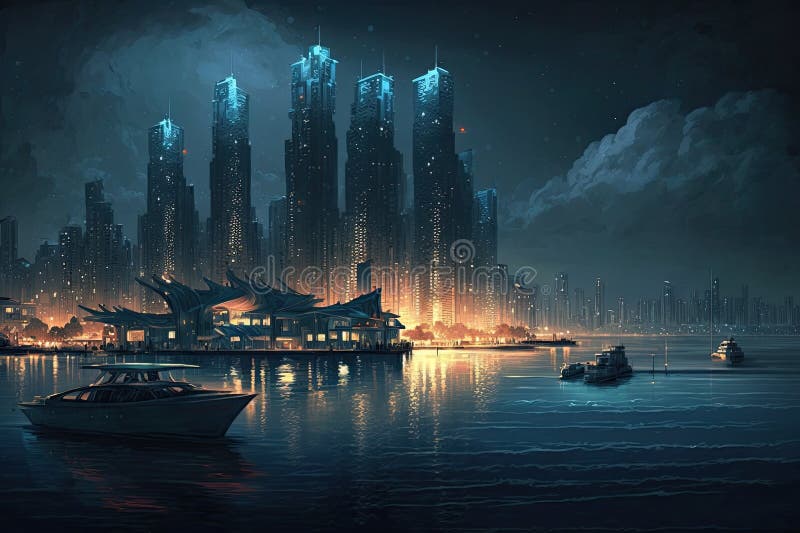 Megapolis at Night, with View of the Bustling Metropolis from the ...