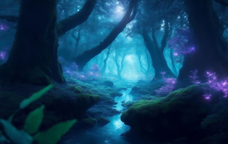 Megical Dreamy Outer Space Forest, Generative AI Illustration Stock ...
