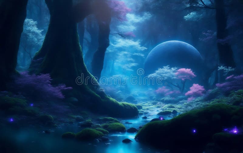 Megical Dreamy Outer Space Forest, Generative AI Illustration Stock ...